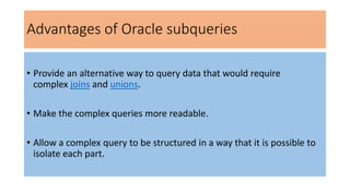Oracle Sub Queries for interview preparation | PPTX