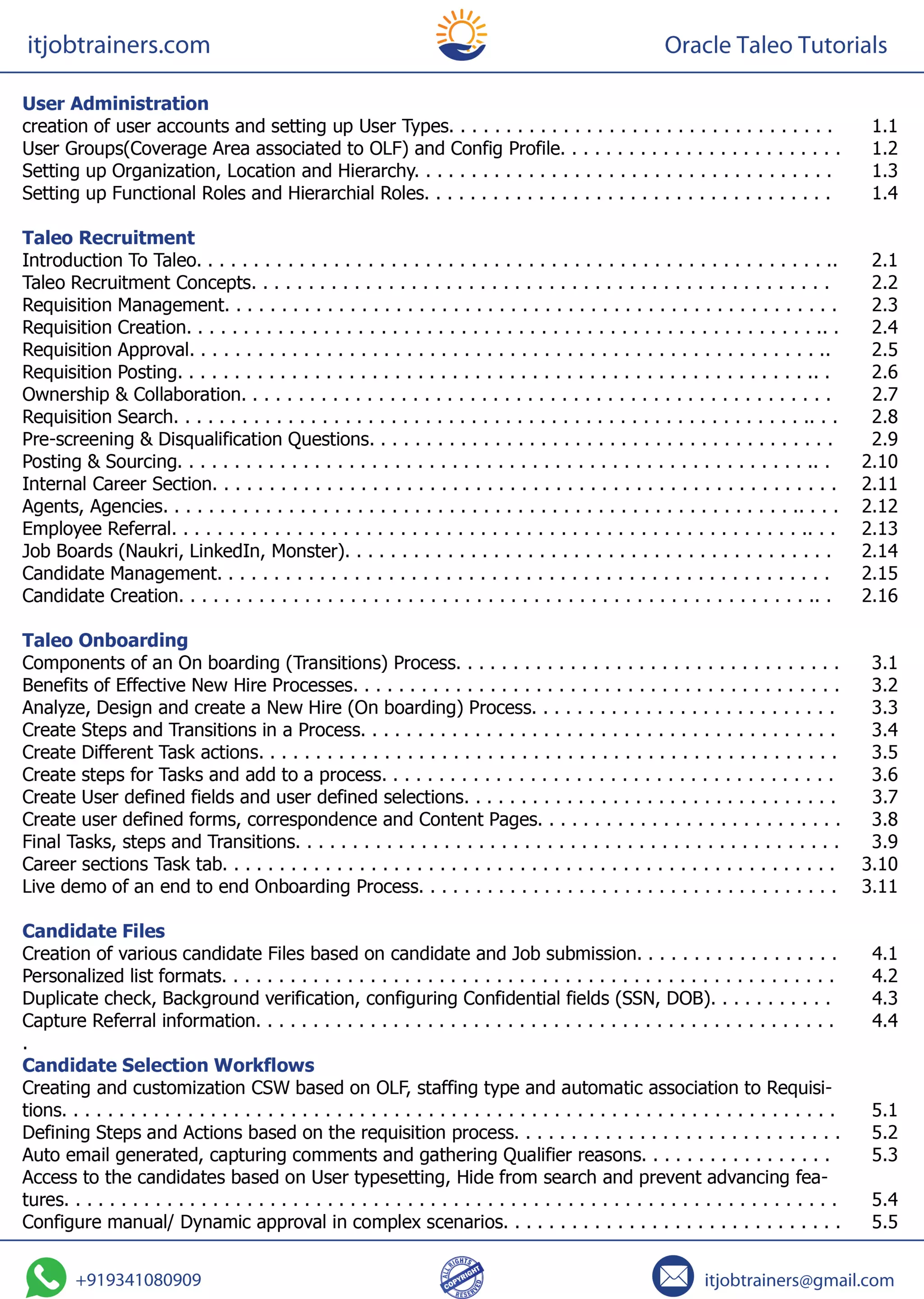 Oracle taleo syllabus | PDF