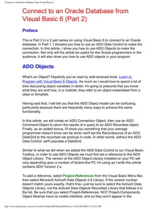 Oracle to vb 6.0 connectivity | PDF