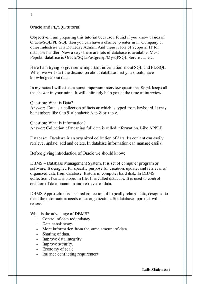 Oracle tutorial | PDF | Databases | Computer Software and Applications