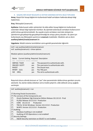 Oracle Veritabanı Güvenlik Testi Çalışmaları | PDF