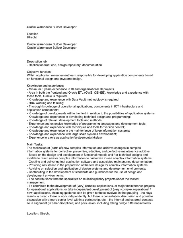 Oracle Warehouse Builder Developer | PDF