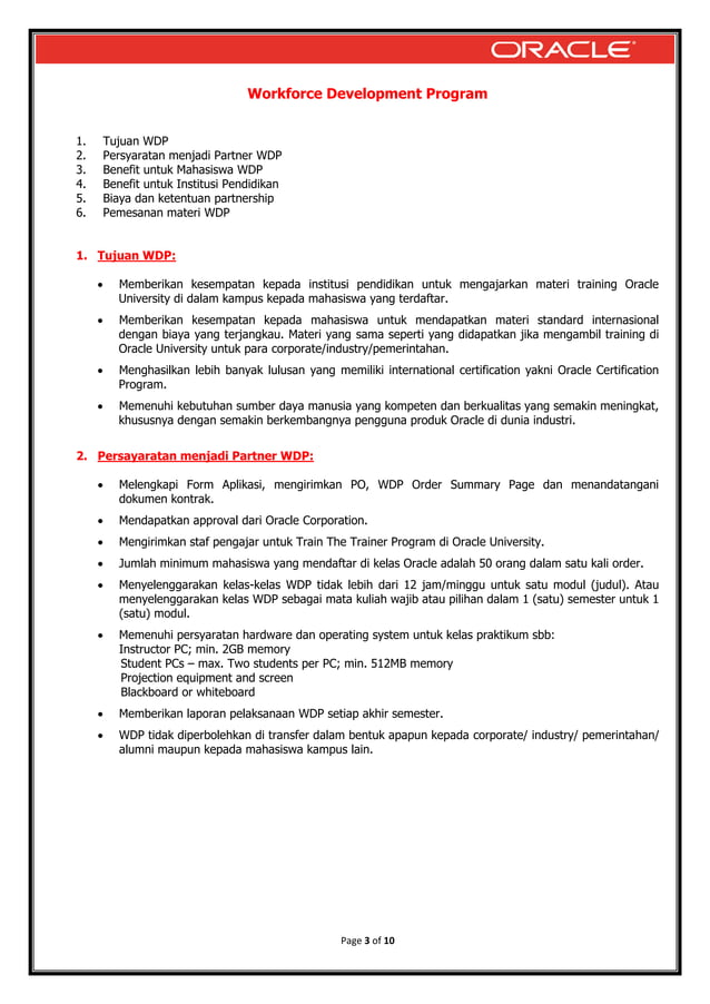 Oracle wdp partnership program it telkom bandung 20 feb2013 | PDF