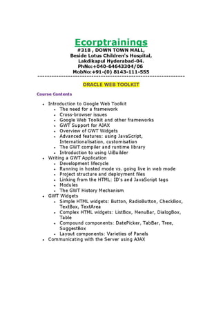 Oracle web toolkit training india | PDF