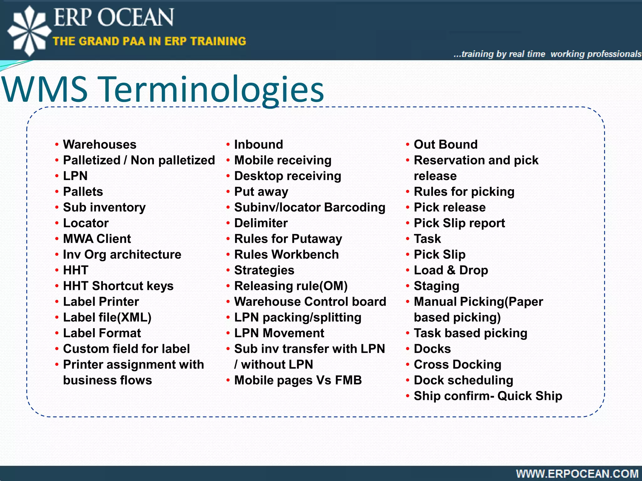 Oracle Warehouse Management System(Oracle WMS)@ERP OCEAN | PDF