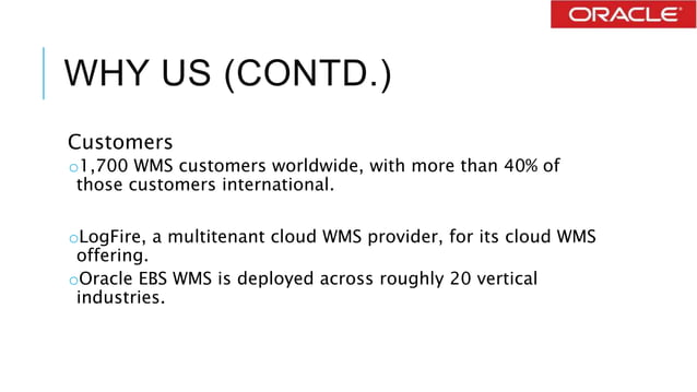Oracle warehouse management system | PPTX | Cloud Computing | Internet