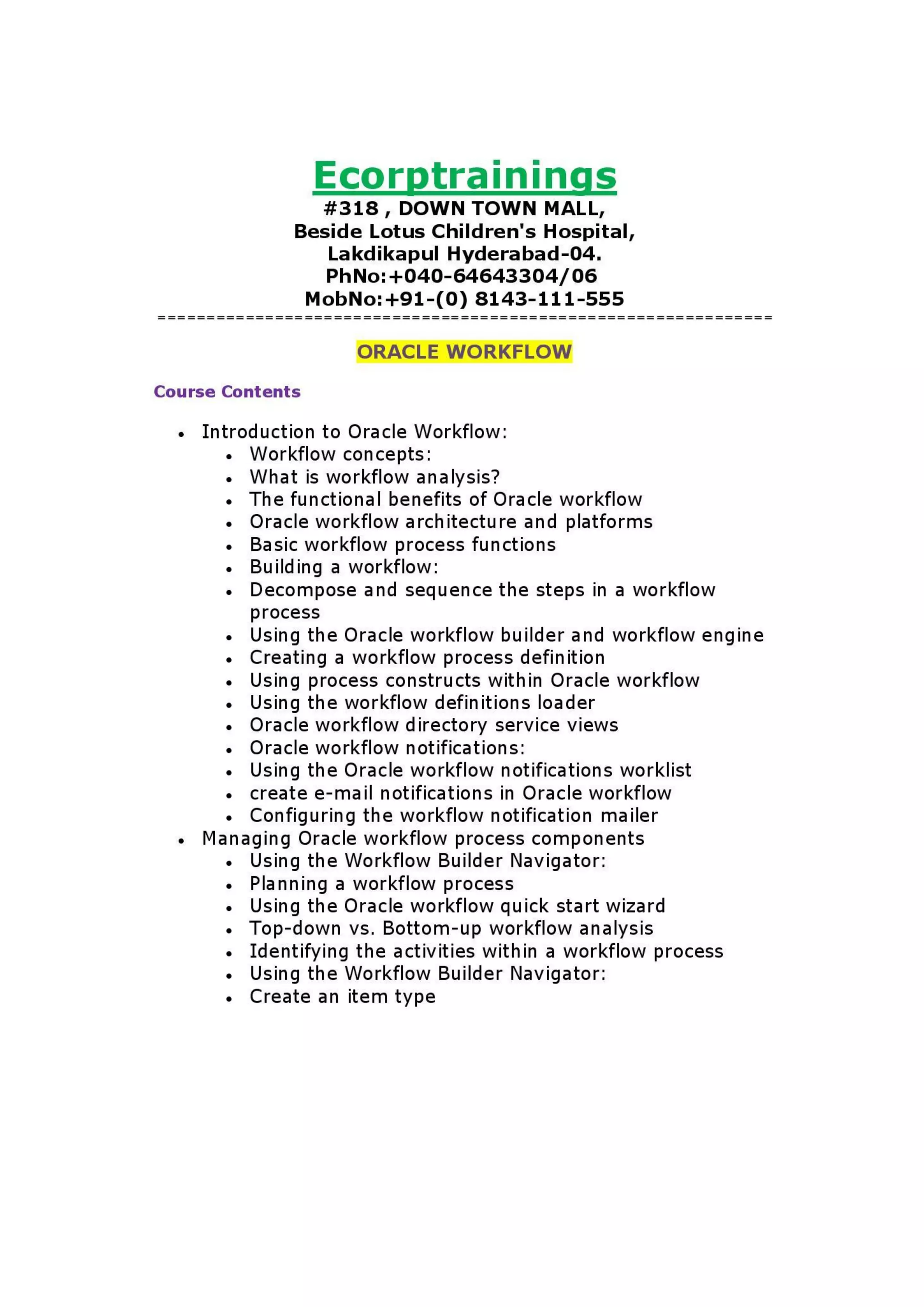 Oracle workflow training india | PDF