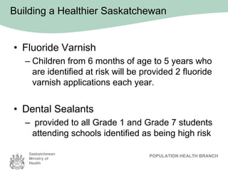 Oral health standards of care for children at risk saskatchewan ...