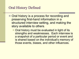 Oral History Training for the Classroom | PPT
