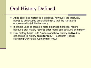 Oral History Training for the Classroom | PPT