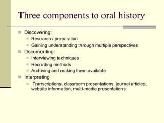 Oral History Training for the Classroom | PPT