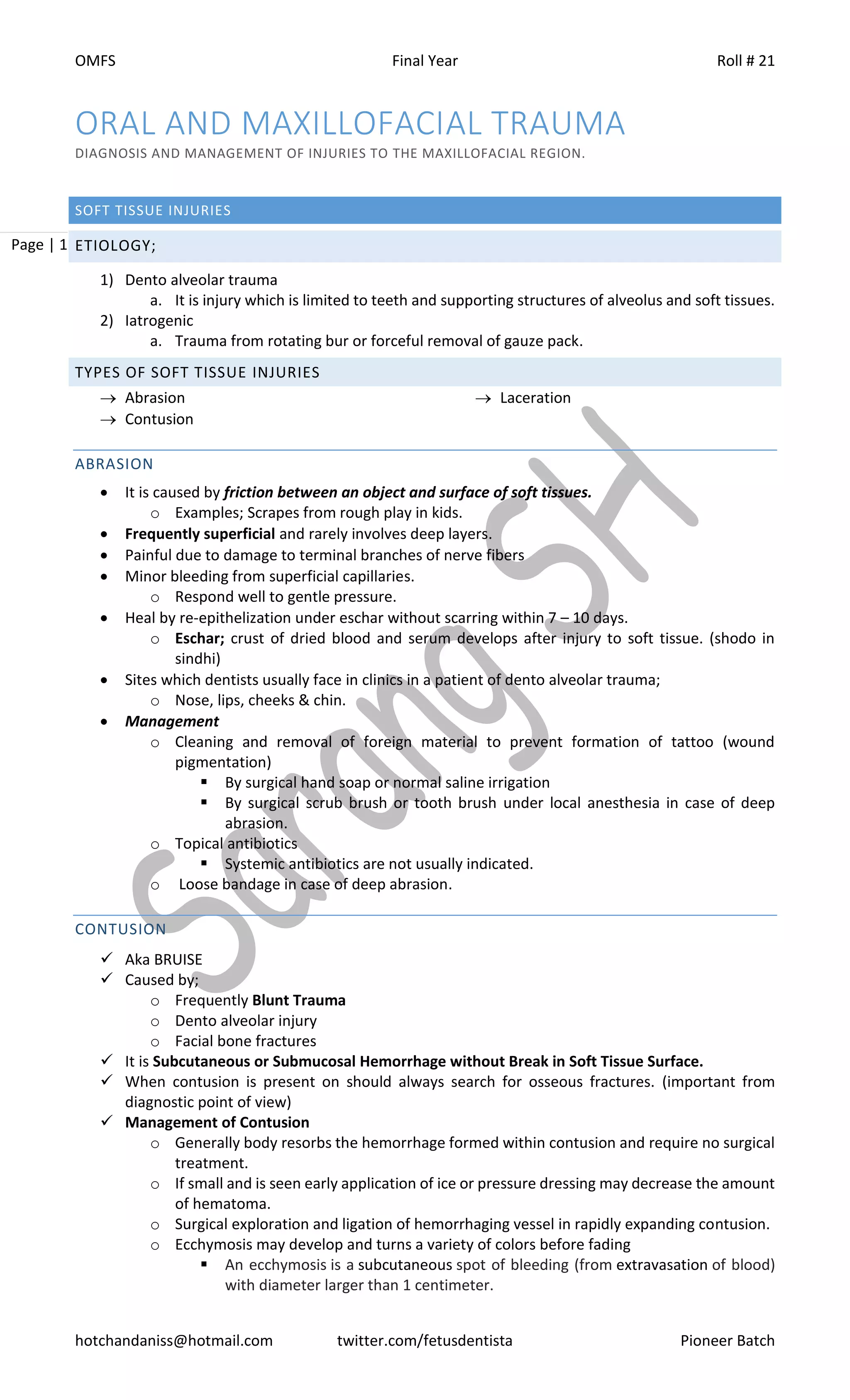 Soft Tissues & Dentoalveolar Injuries (Oral & Maxillofacial Trauma) | PDF