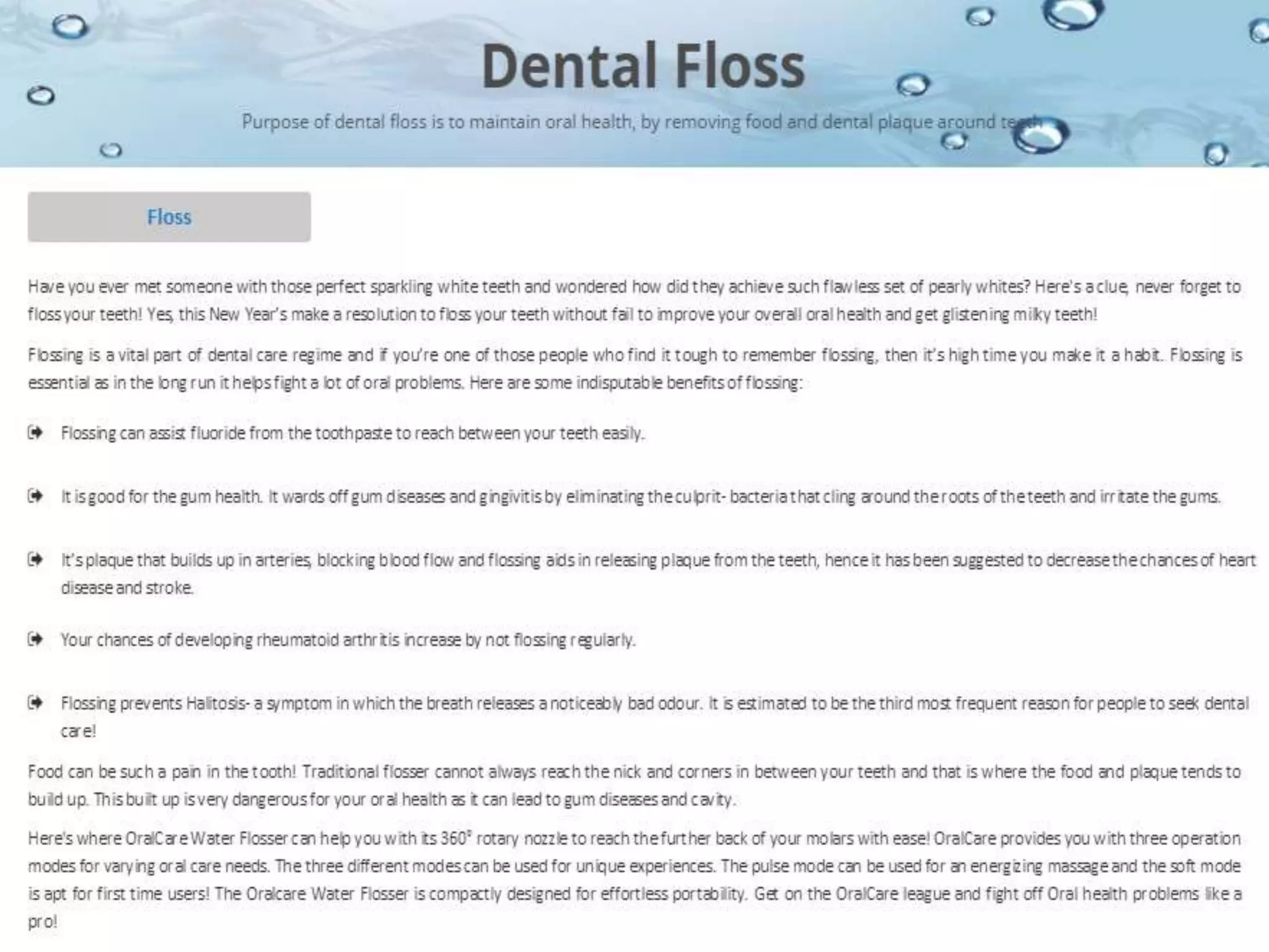 Oral care water flosser | PPTX