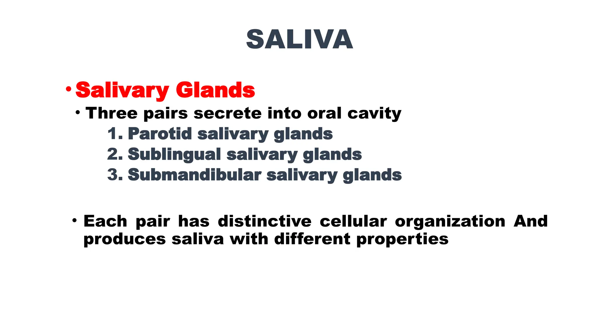 ORAL CAVITY, SALIVA, SALIVARY GLANDS, NERVE SUPPLY, PHARYNX & ESOPHAGUS ...