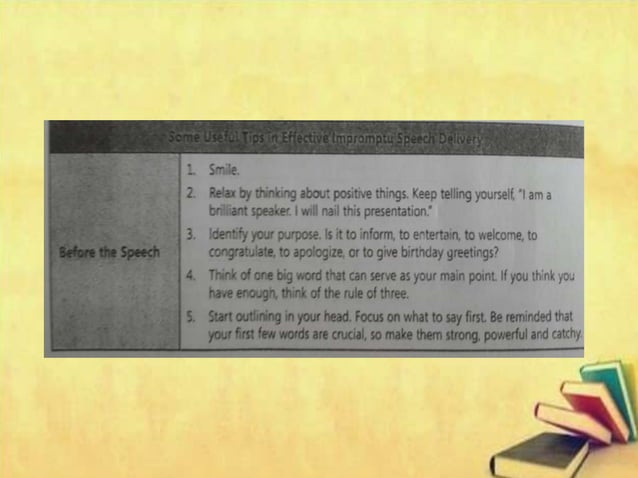 Organizing and Delivering Impromptu Speech | PPTX