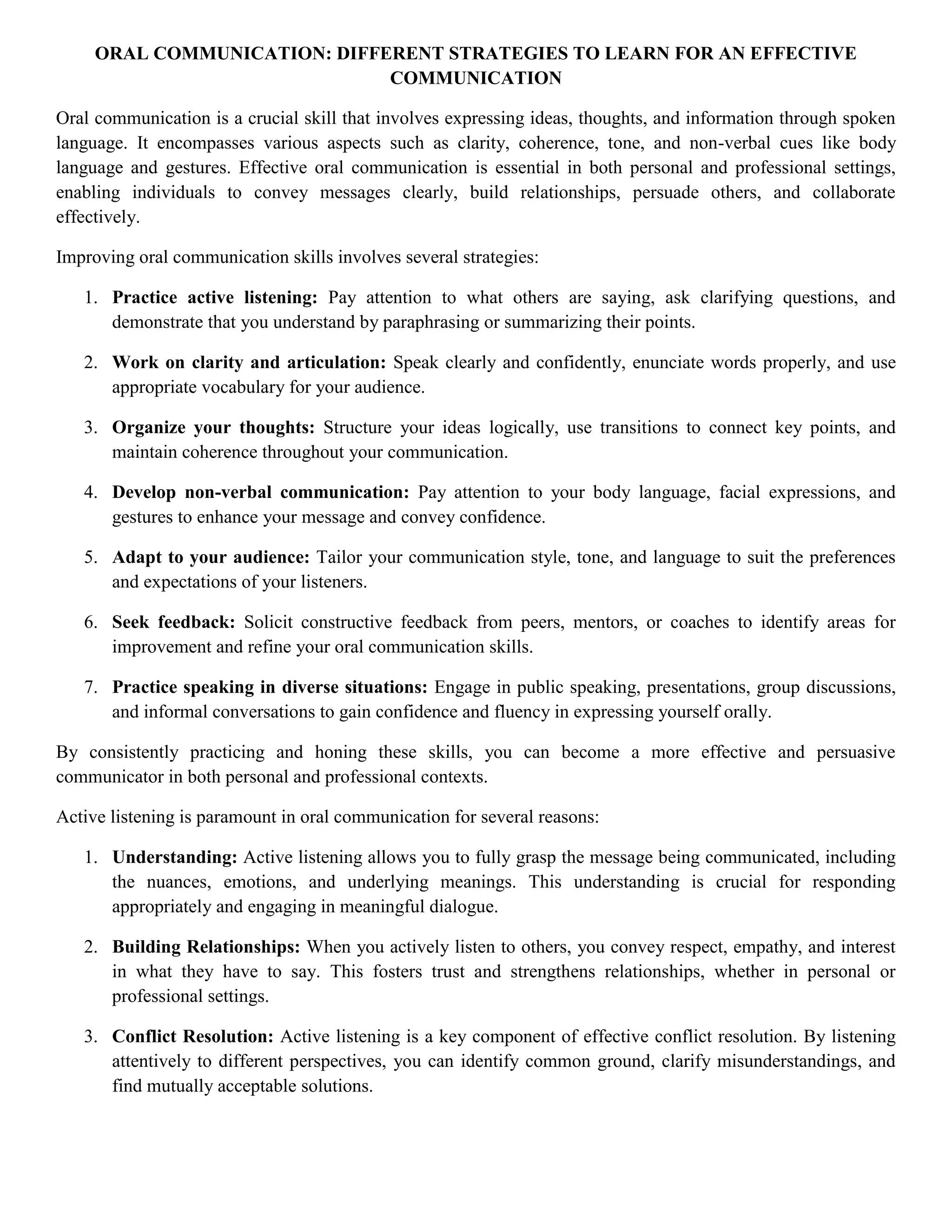 ORAL COMMUNICATION DIFFERENT STRATEGIES TO LEARN FOR AN EFFECTIVE ...