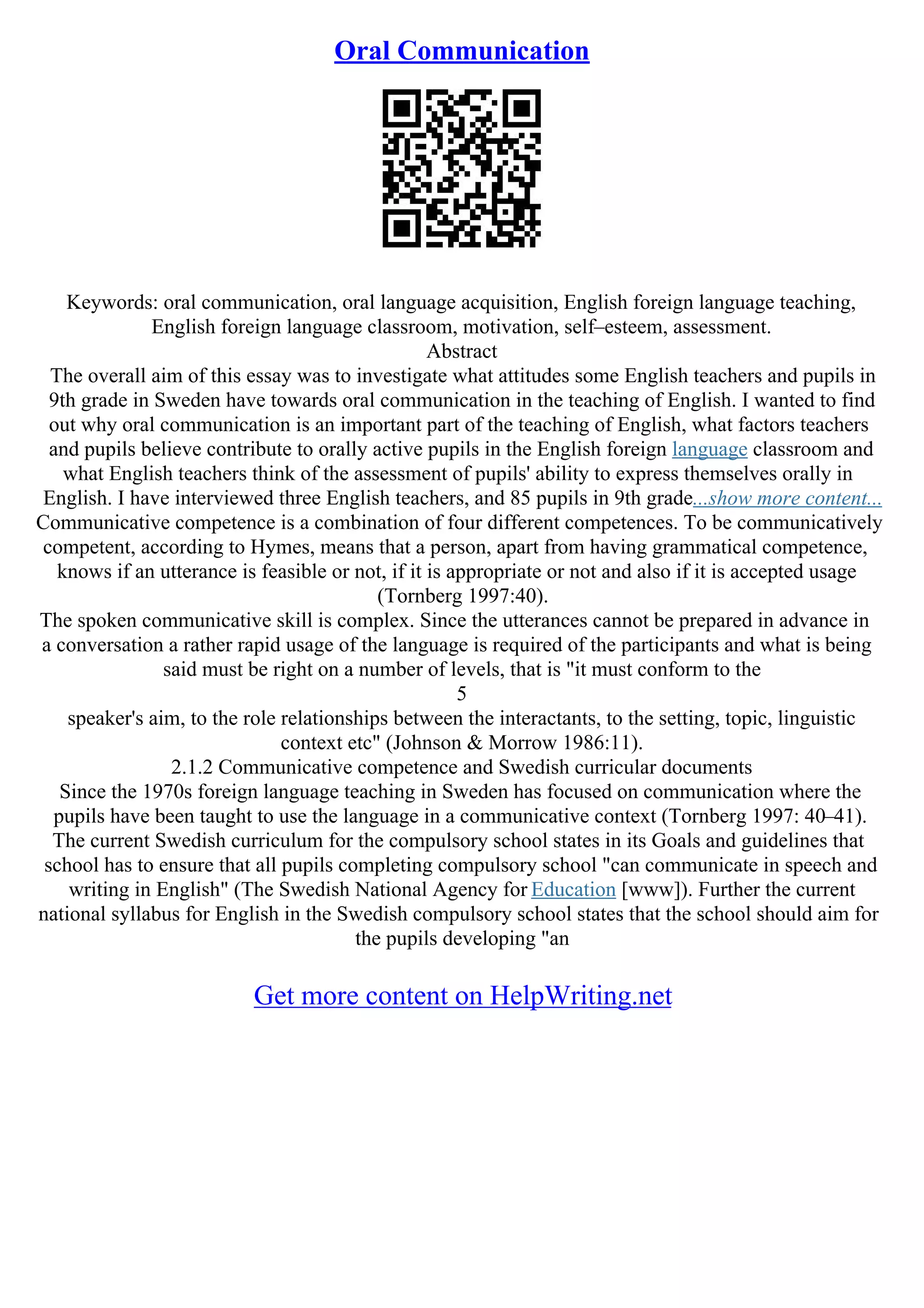 Oral Communication Essay | PDF