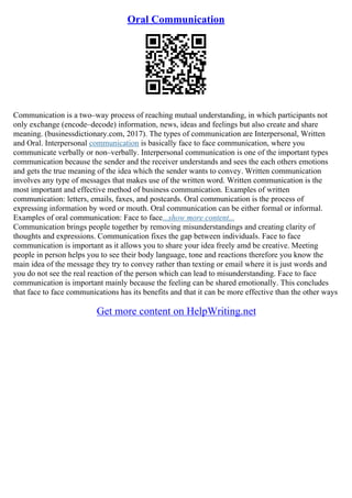 Oral Communication Essay | PDF