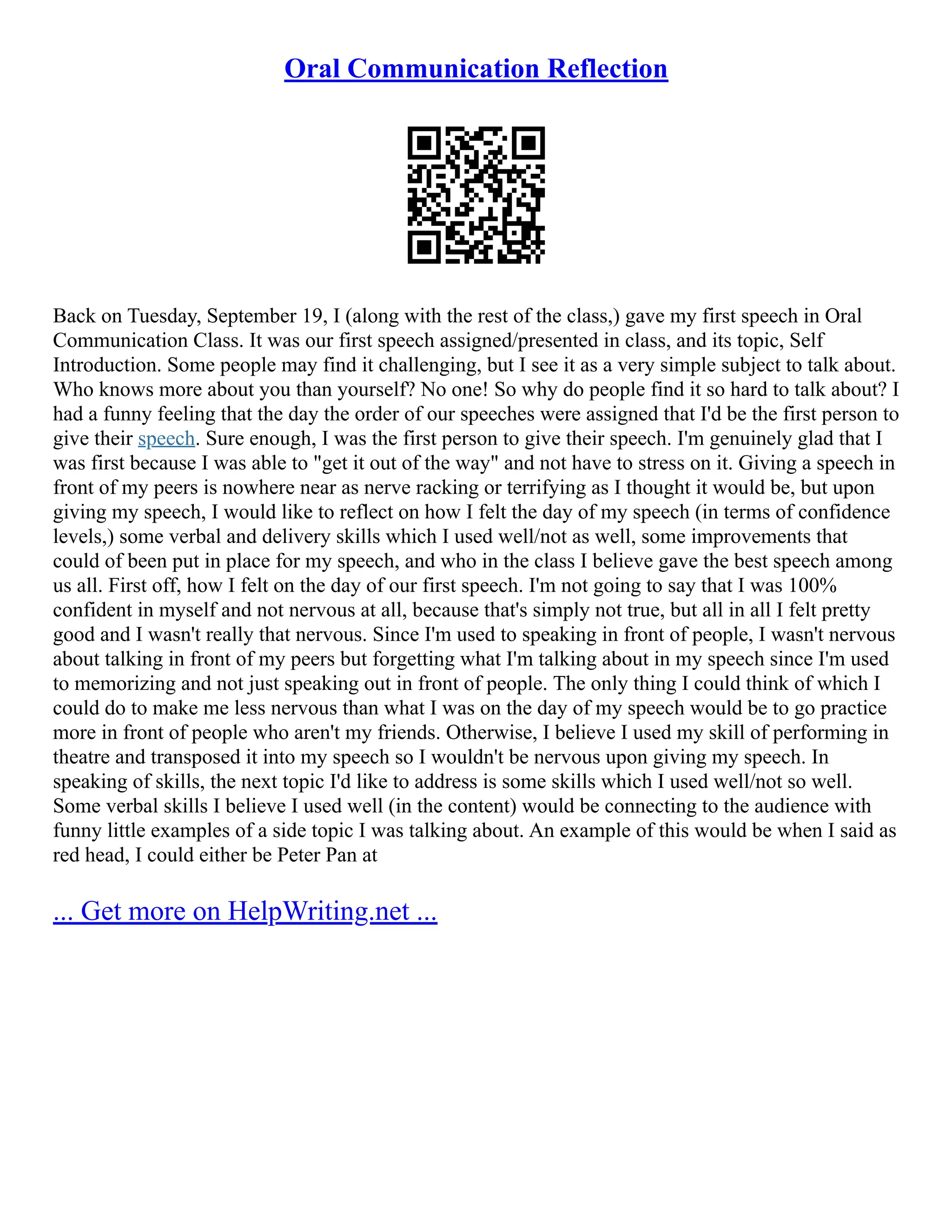 Oral Communication Reflection | PDF