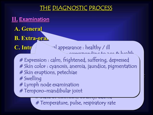 Oral diagnostic process (part-1) | PPT | Dental Health | Diseases and ...