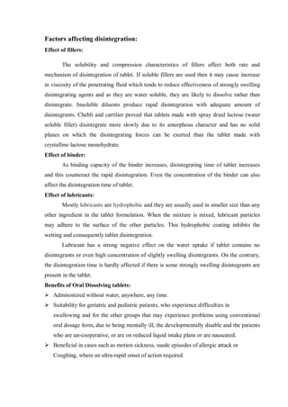 ORAL DISINTEGRATING TABLETS INTRODUCTION ADVANTAGES AND DISADVANTAGES | PDF
