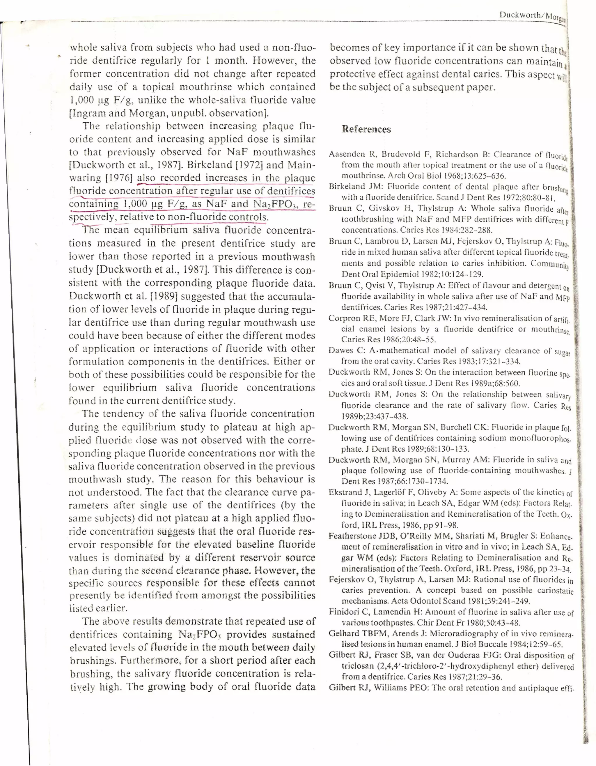 Oral fluoride retention after uso of fluoride dentifrices | PDF