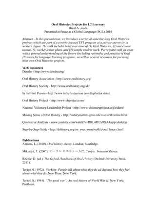 Oral histories projects for l2 learners | PDF