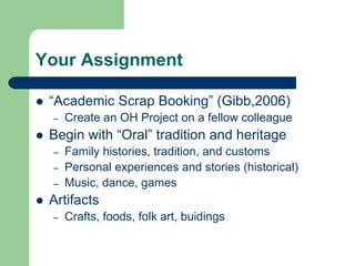 Oral history project explanation | PDF