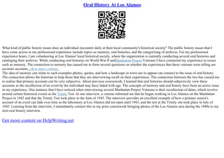 Oral History Reflection | PDF
