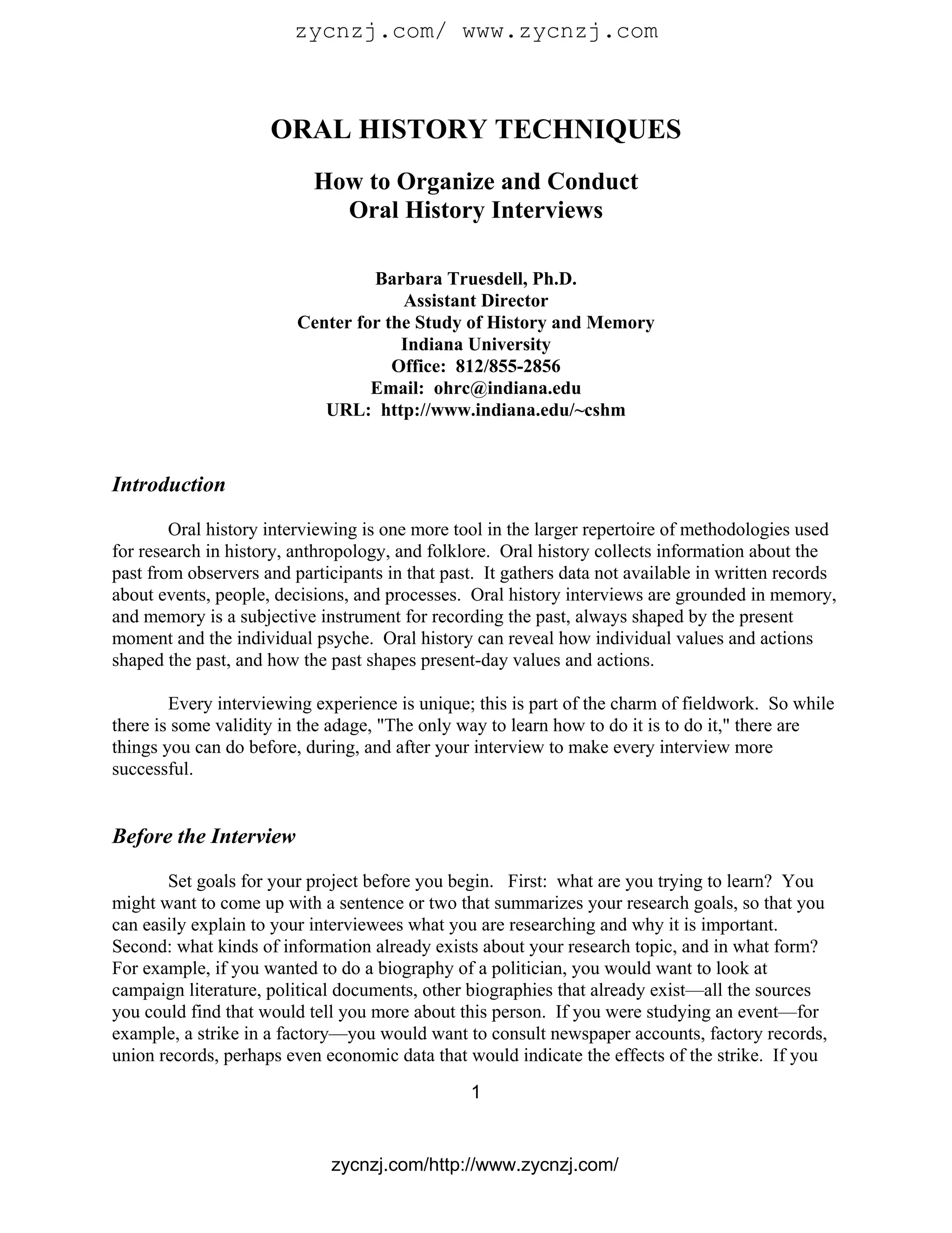 Oral history techniques | PDF