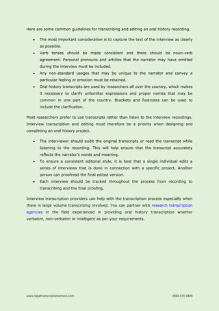 Oral History Transcription – Some Important Guidelines | PDF