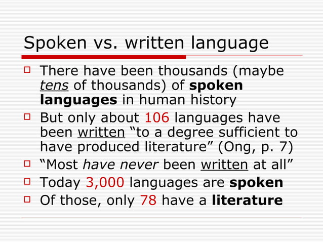 Orality and Literacy | PPS