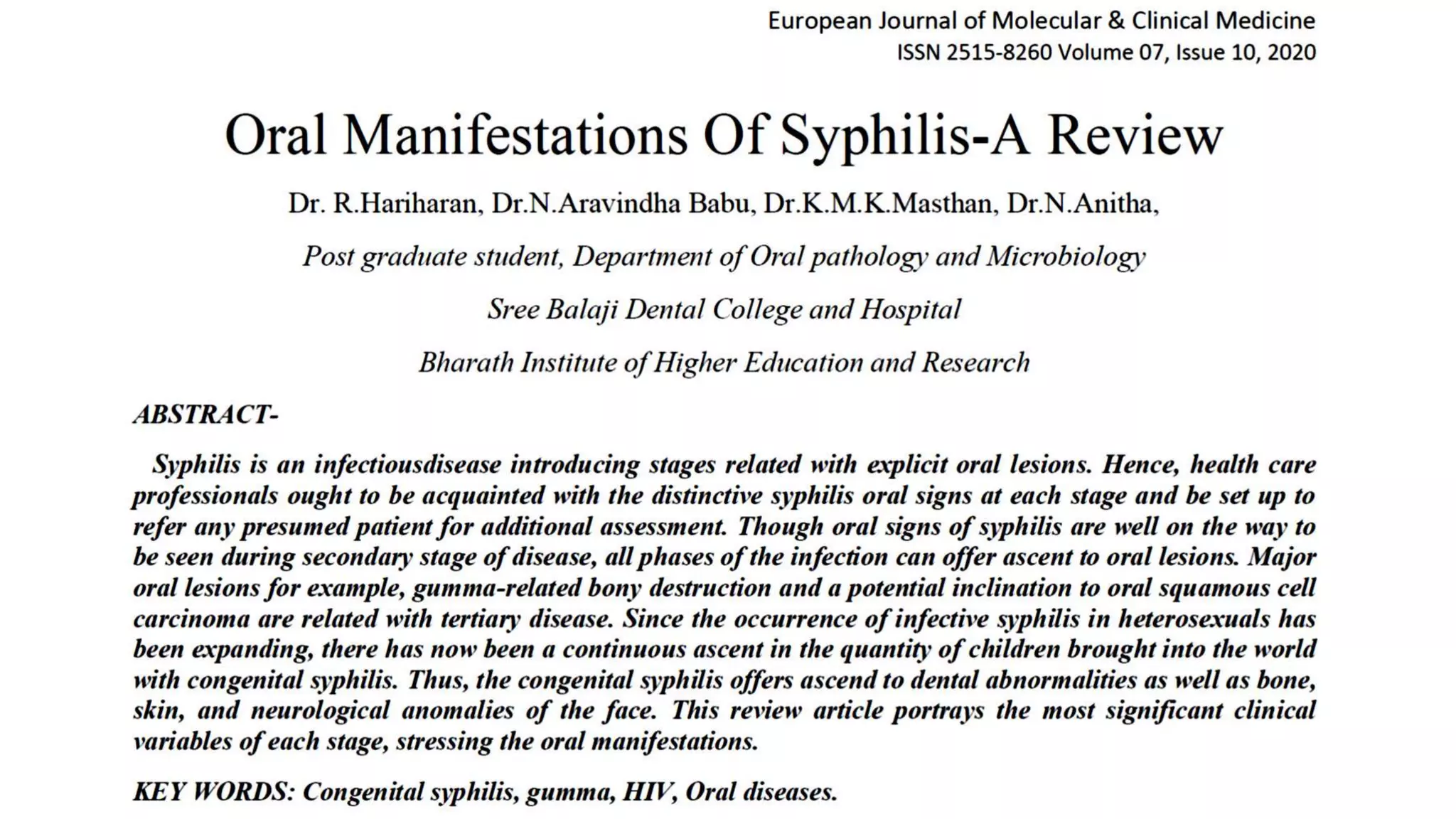 ORAL MANIFESTATIONS OF SYPHILIS-A review | PPTX