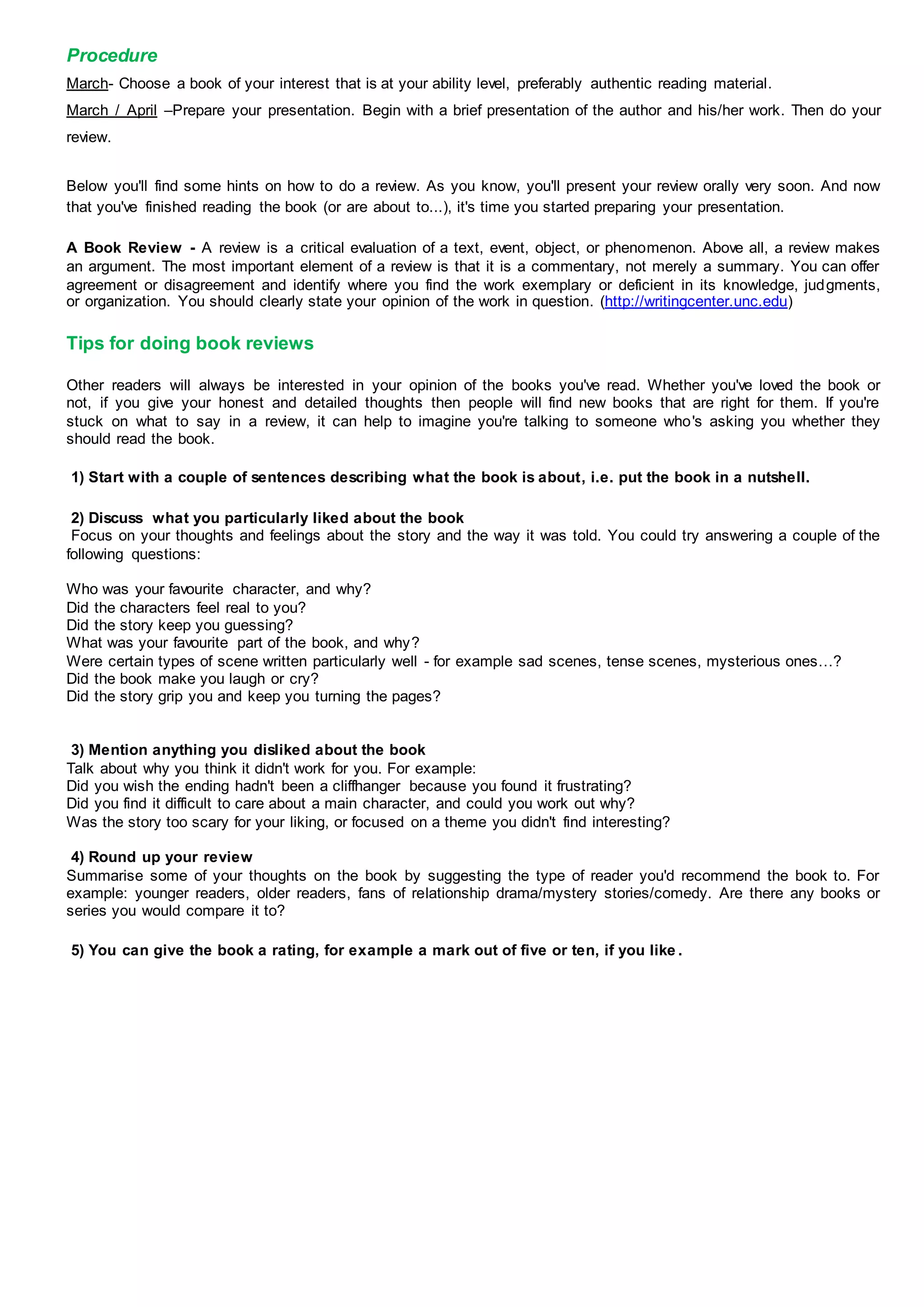 Oral presentation a book review | DOC