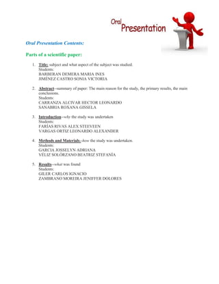 Oral presentation contents parts of a scientific paper | PDF | Science