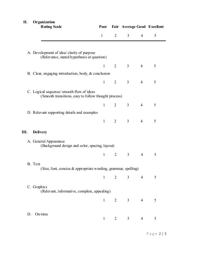 Oral presentation scoring guide