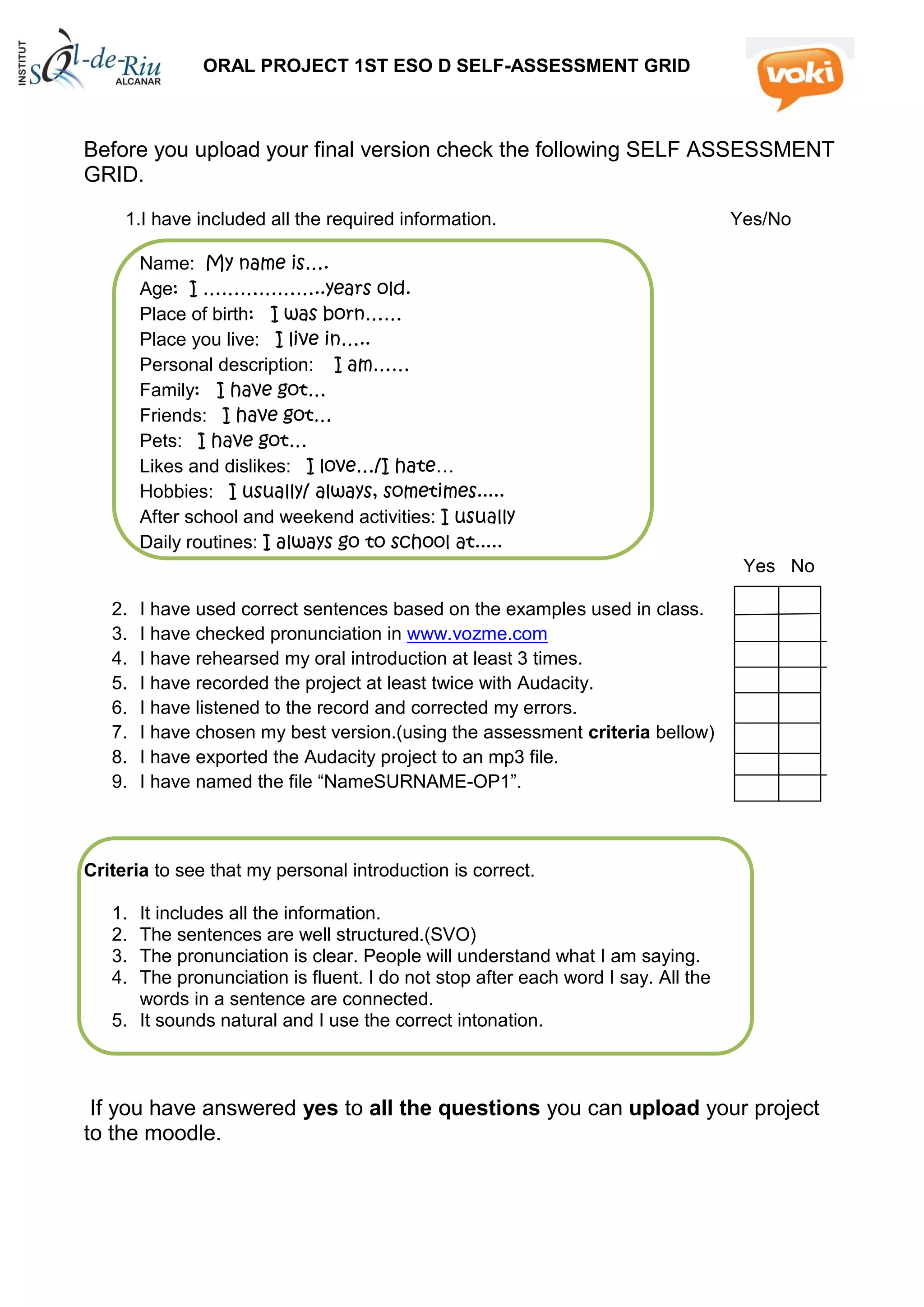 Oral project 1st eso d | PDF