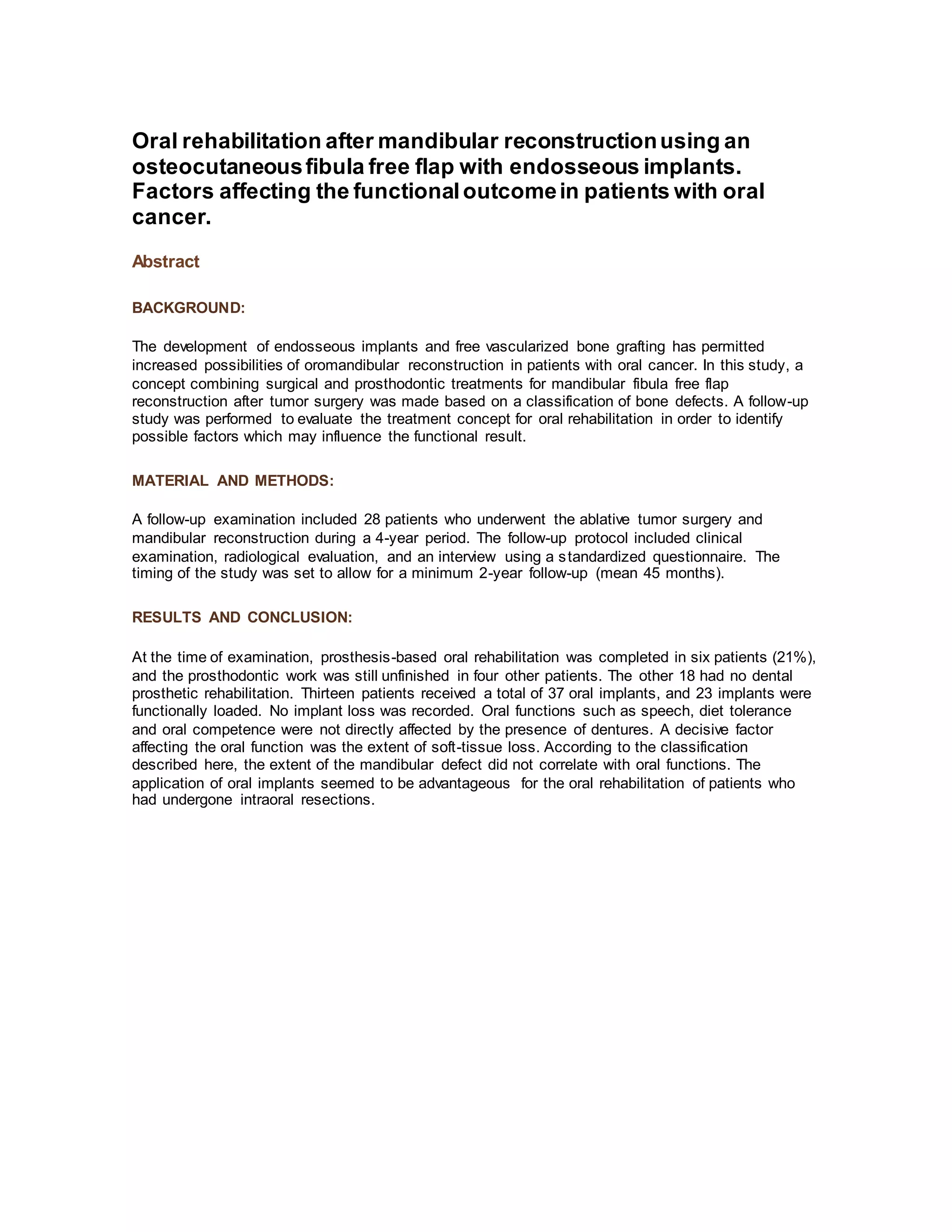 Oral rehabilitation after mandibular reconstruction using an ...