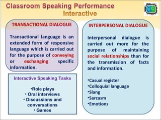 Oral skills & classroom speaking performance | PPT