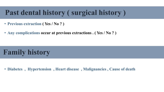 Taking History in oral surgery ( case sheet ) . pptx | PPTX | Dental ...