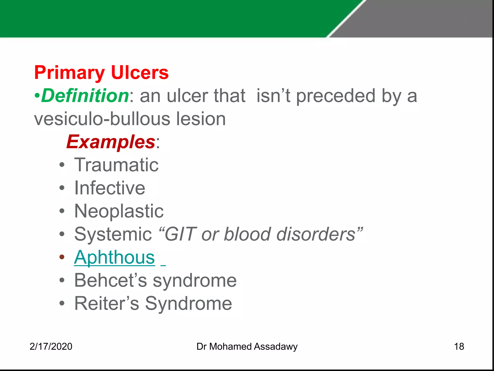 Oral ulceration Dr mohamed assadawy | PPTX