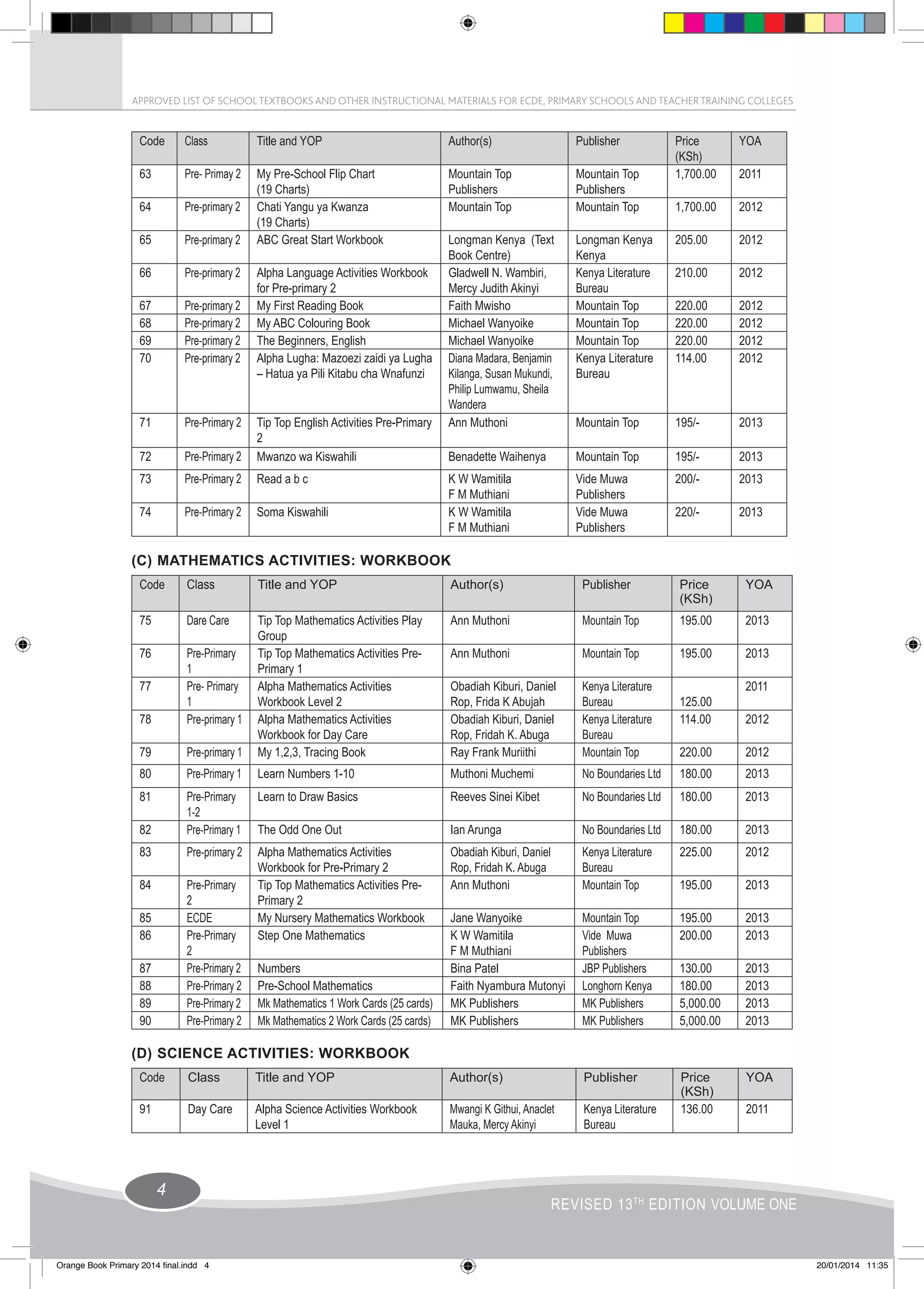 Orange book for primary schools 2014 | PDF