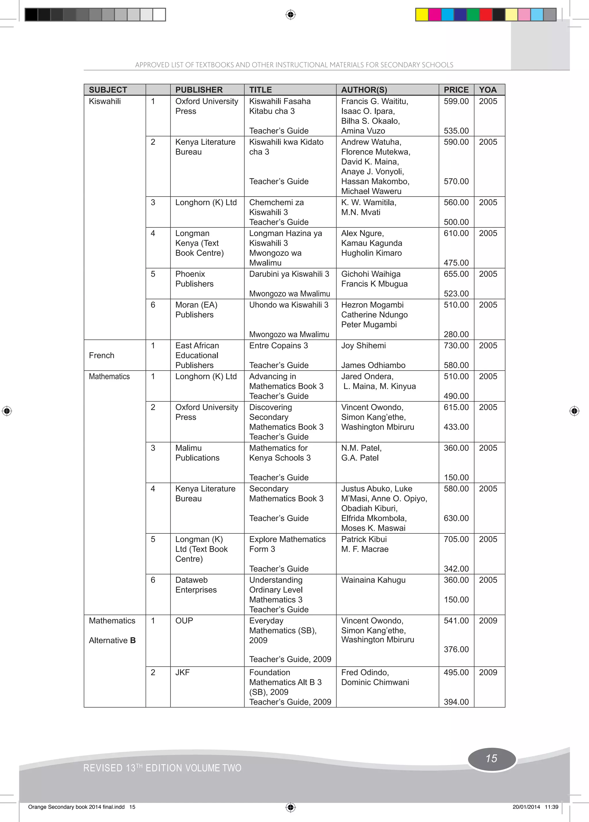 Orange book for secondary schools 2014 | PDF
