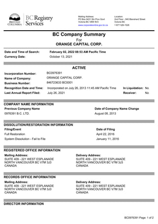 BC Business Search Orange Capital | PDF