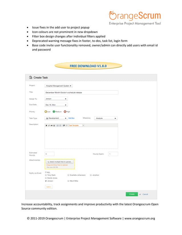 Orangescrum open source v1.8.0 released | PDF