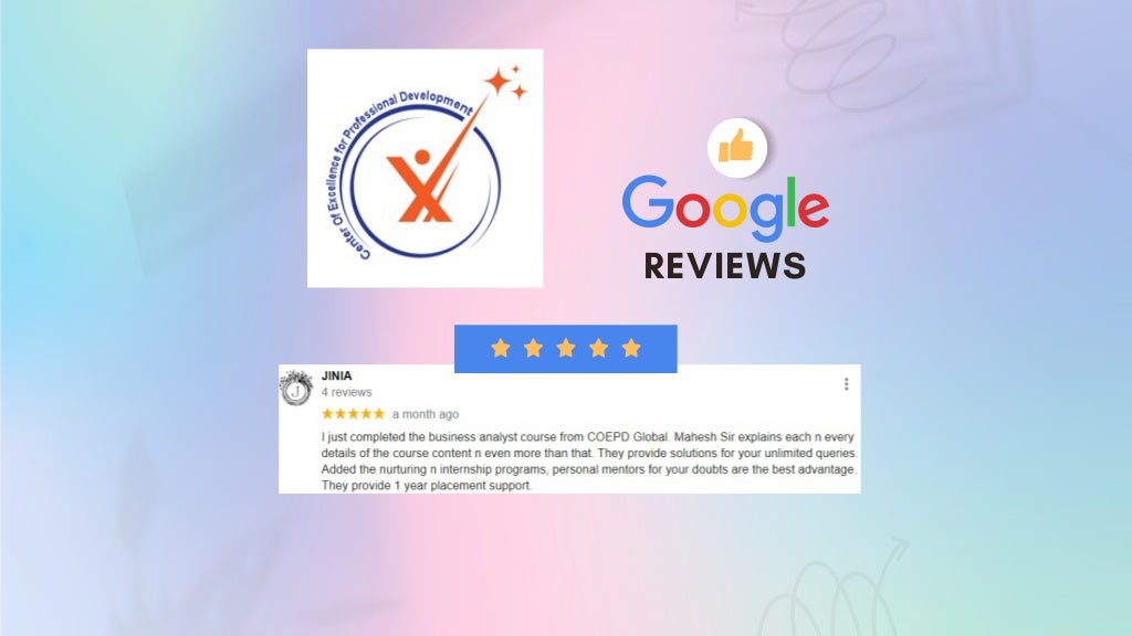 coepd business analyst training- We appreciate your feedback!!!