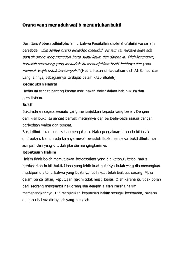 Orang yang menuduh wajib menunjukan bukti | DOCX