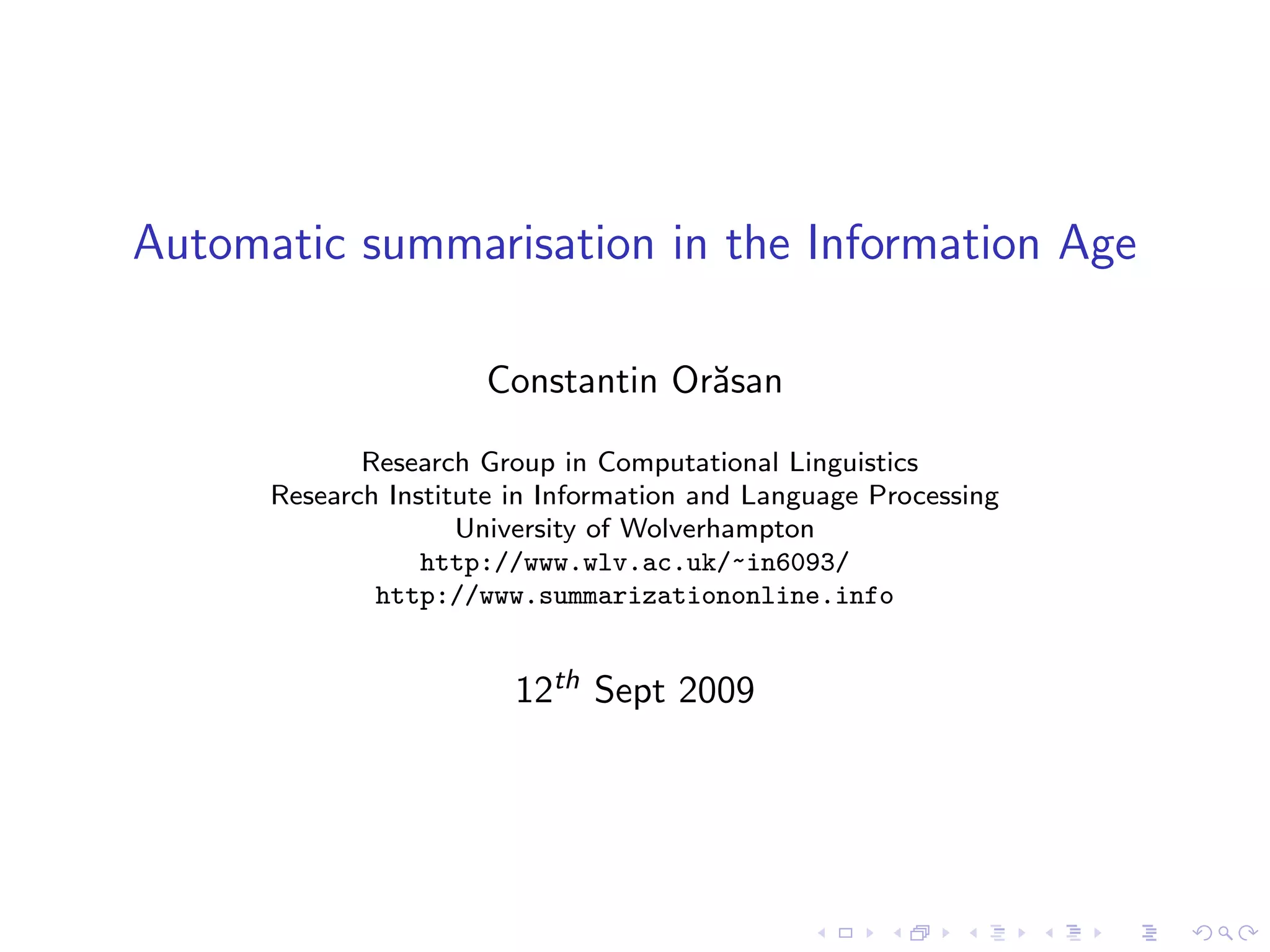 Tutorial on automatic summarization | PPT