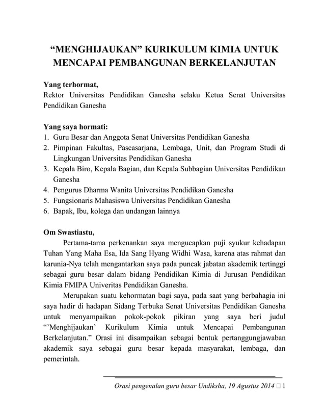 Orasi Pengenalan Guru Besar I Wayan Redhana Undiksha | PDF