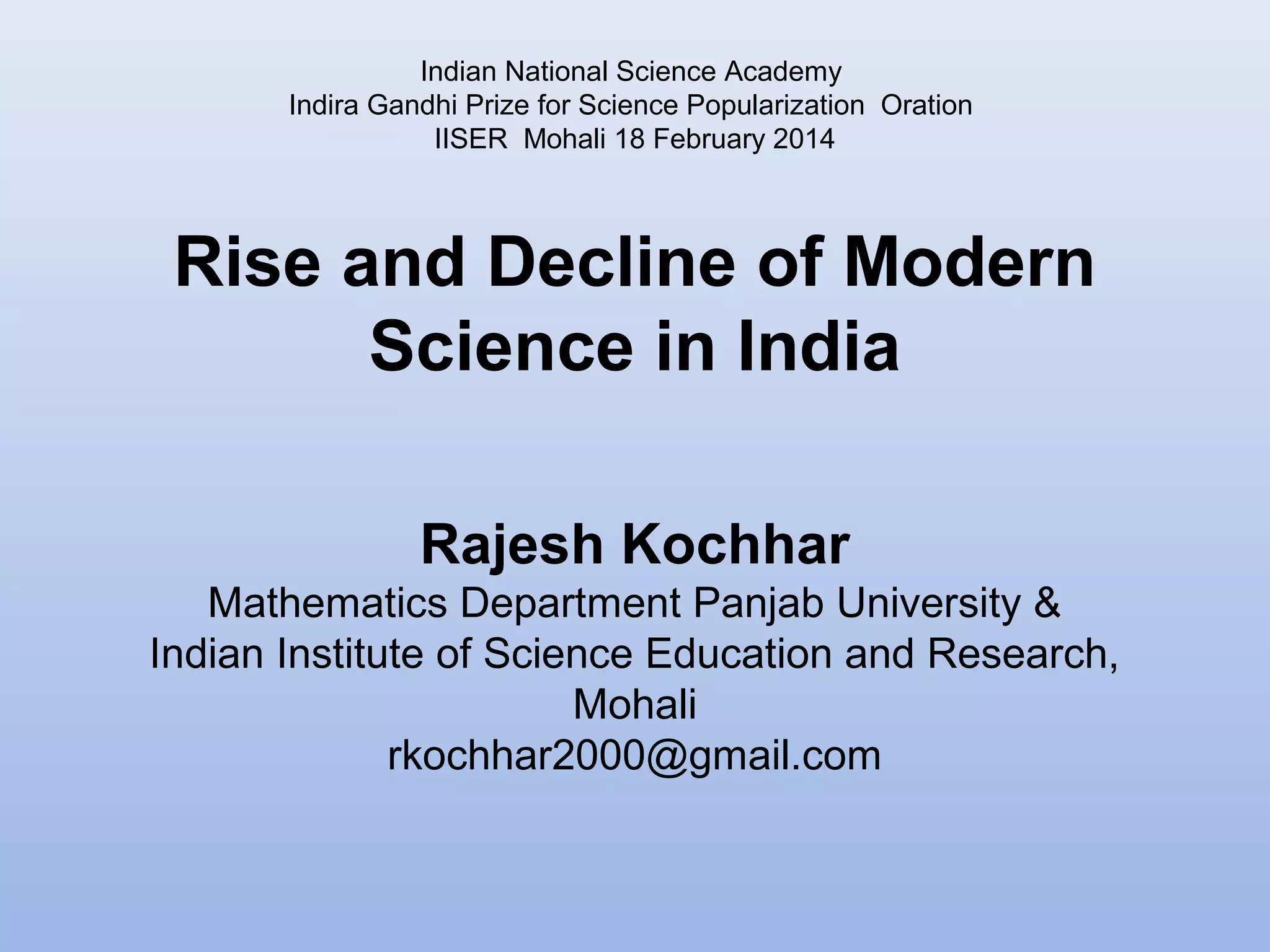 Rise and decline of modern science in India | PPT